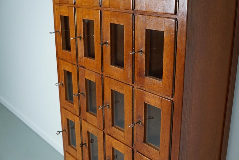 Vintage Dutch Oak Glass Door Locker Cabinet, 1930s For Sale at 1stDibs