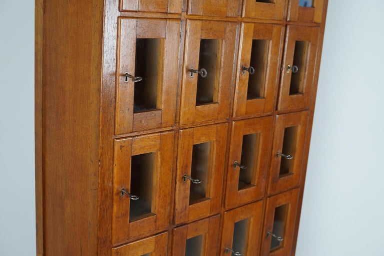 Vintage Dutch Oak Glass Door Locker Cabinet, 1930s For Sale at 1stDibs