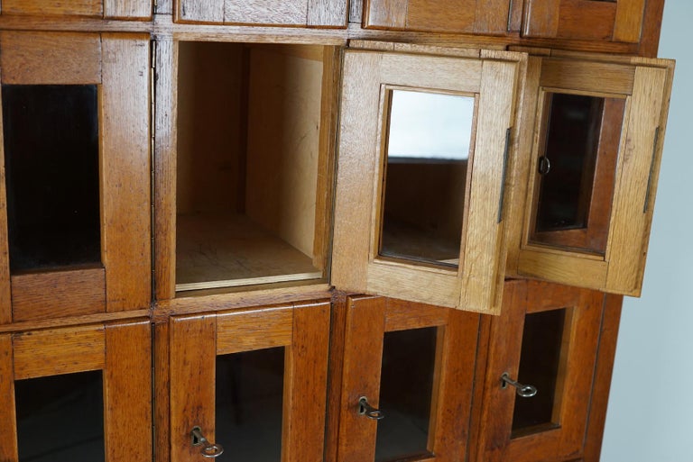 Vintage Dutch Oak Glass Door Locker Cabinet, 1930s For Sale at 1stDibs
