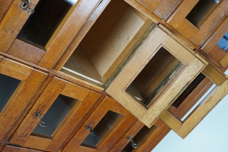 Vintage Dutch Oak Glass Door Locker Cabinet, 1930s For Sale at 1stDibs
