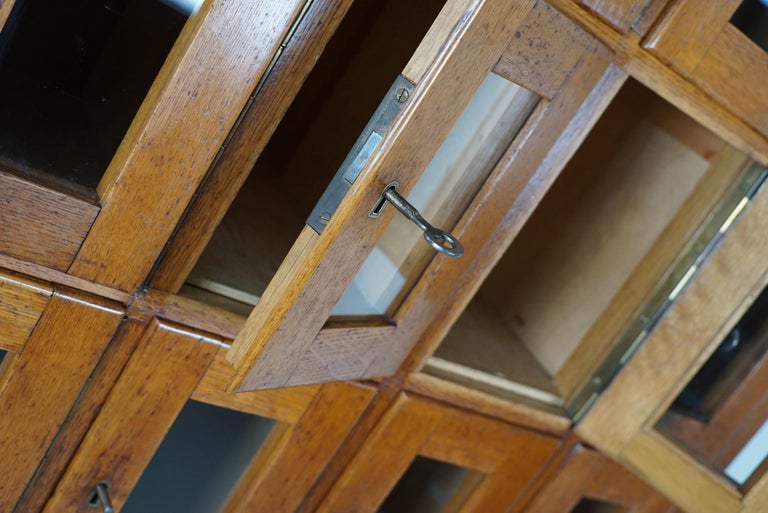 Vintage Dutch Oak Glass Door Locker Cabinet, 1930s For Sale at 1stDibs