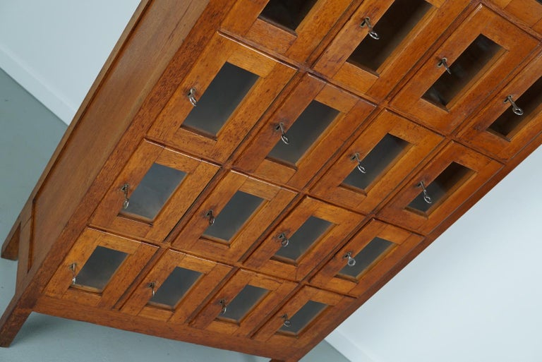 Vintage Dutch Oak Glass Door Locker Cabinet, 1930s For Sale at 1stDibs