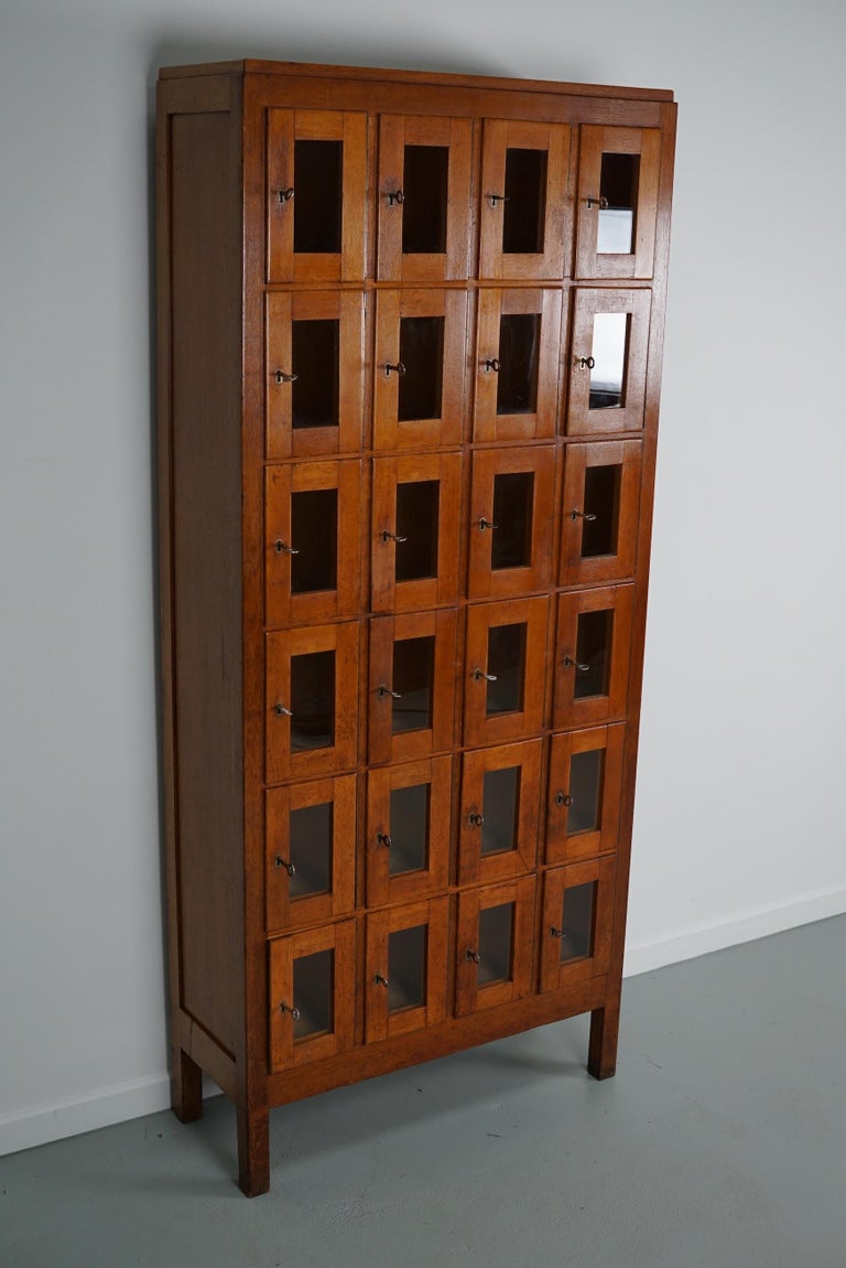 Vintage Dutch Oak Glass Door Locker Cabinet, 1930s For Sale at 1stDibs