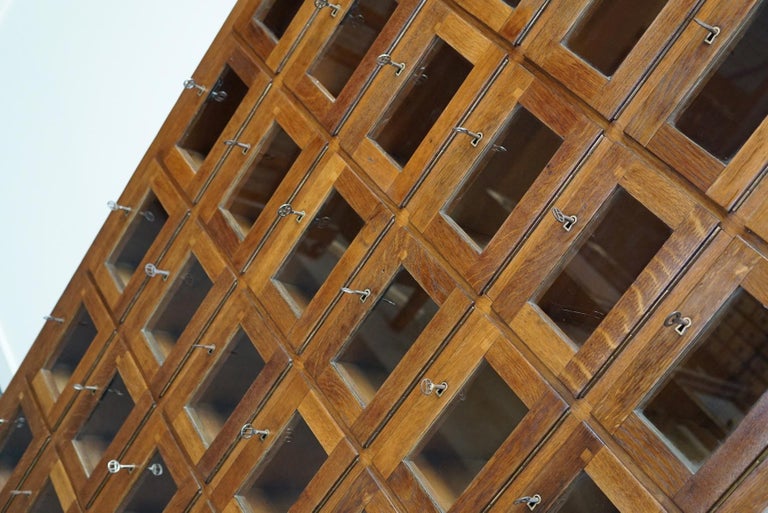 Vintage Dutch Oak Glass Door Locker Cabinet, 1930s at 1stDibs