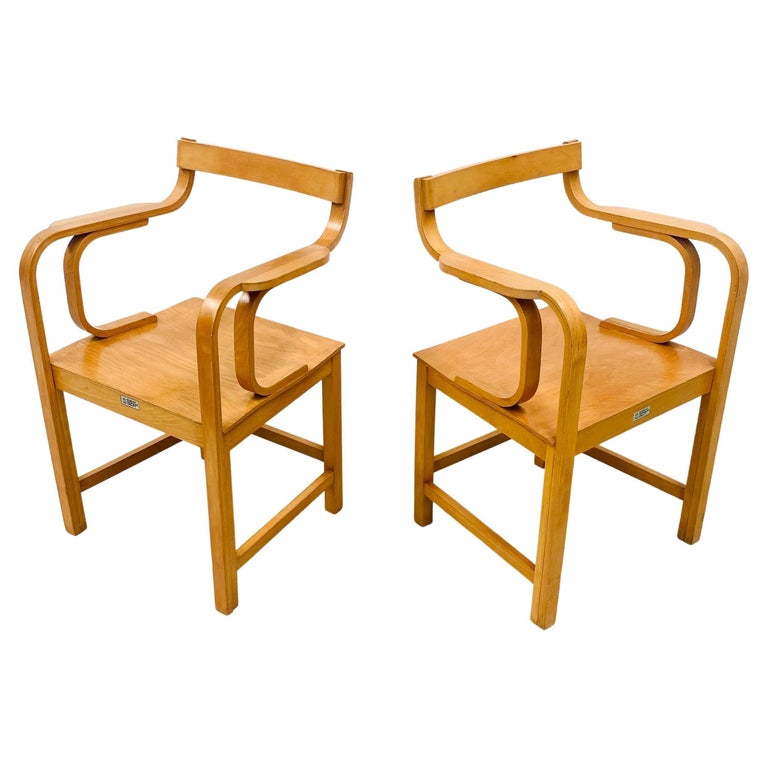 Vintage Dutch Plywood Beech Armchairs by Enraf Nonius Delft, 1970s For ...