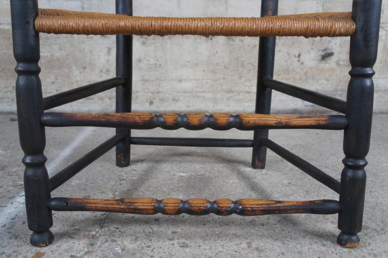 Vintage Early American Style Oak Rustic Ladderback Rush Seat Shaker Arm ...