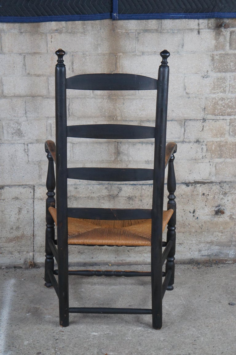 Vintage Early American Style Oak Rustic Ladderback Rush Seat Shaker Arm ...