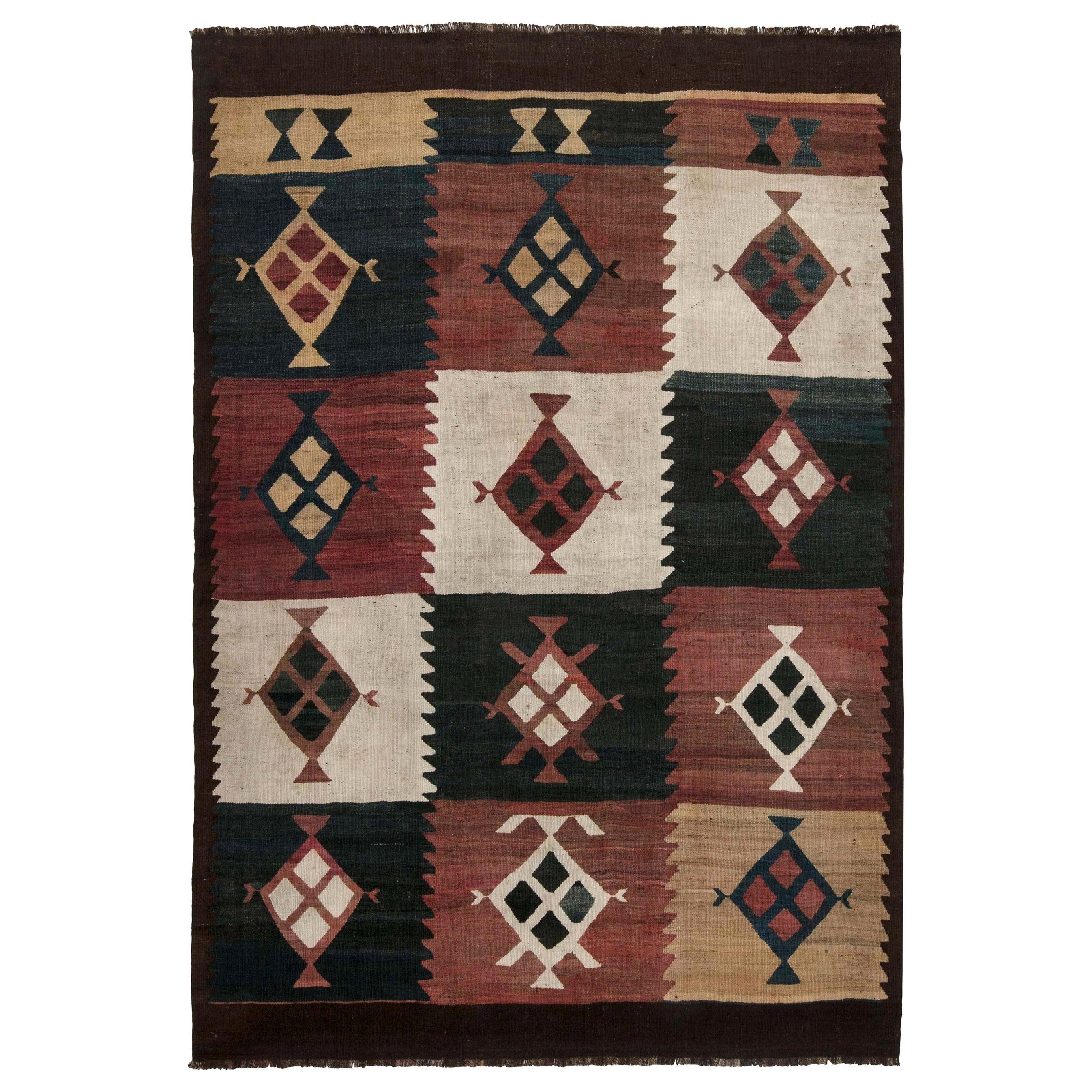 Modern Oversize Kilim Handmade Earthy Tones Striped Pattern Wool Rug ...