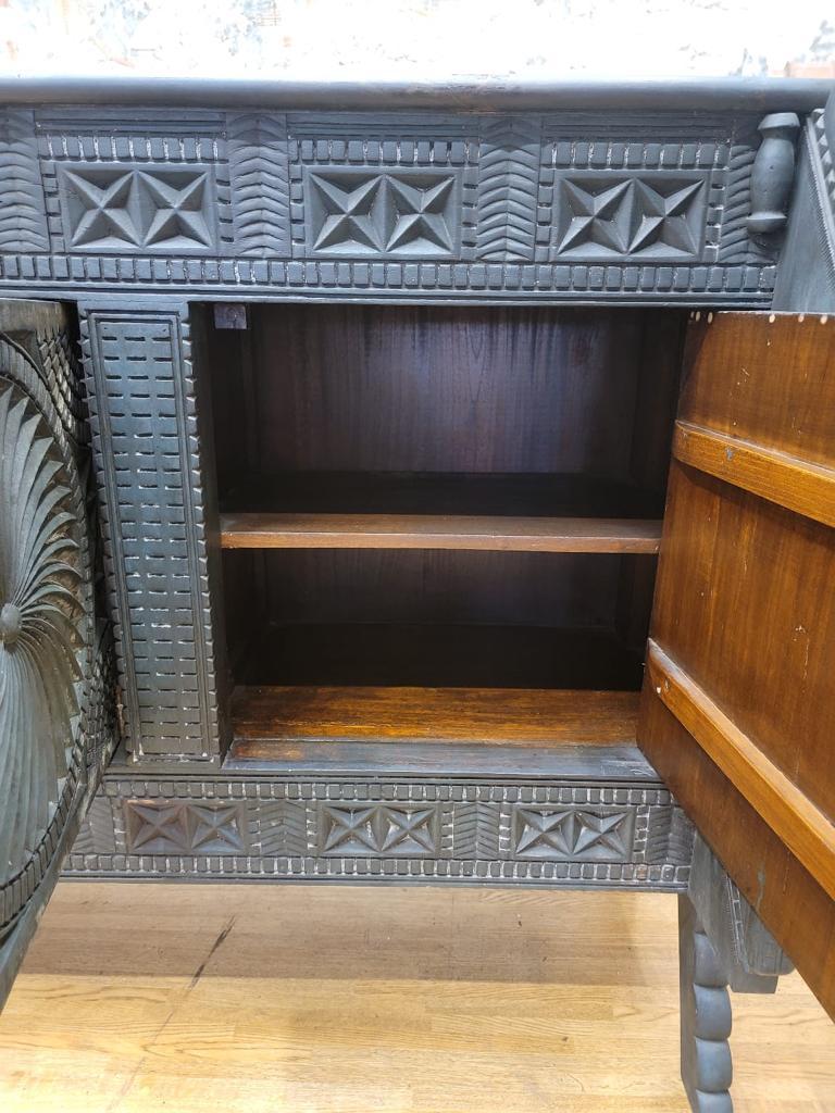Vintage East Indian Style Ornate Hand Carved Elmwood Sideboard w/ Horse ...