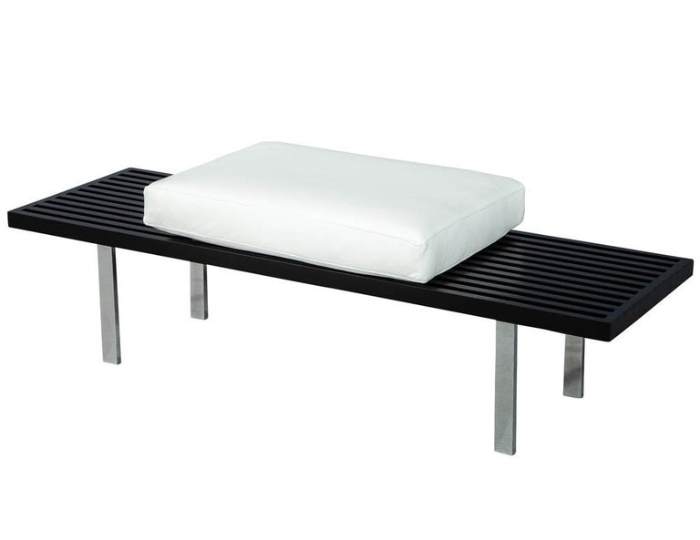 Vintage Ebonized George Nelson Style Bench with Leather Seat For Sale ...