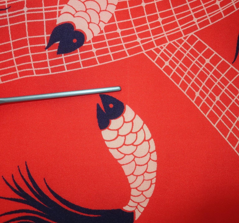 Vintage Echo Red White Blue 'The Catch' Fish Silk Scarf at 1stDibs