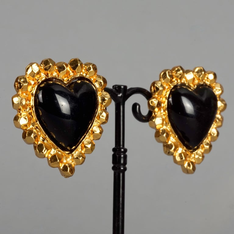 Vintage EDOUARD RAMBAUD Black Heart Earrings For Sale at 1stDibs