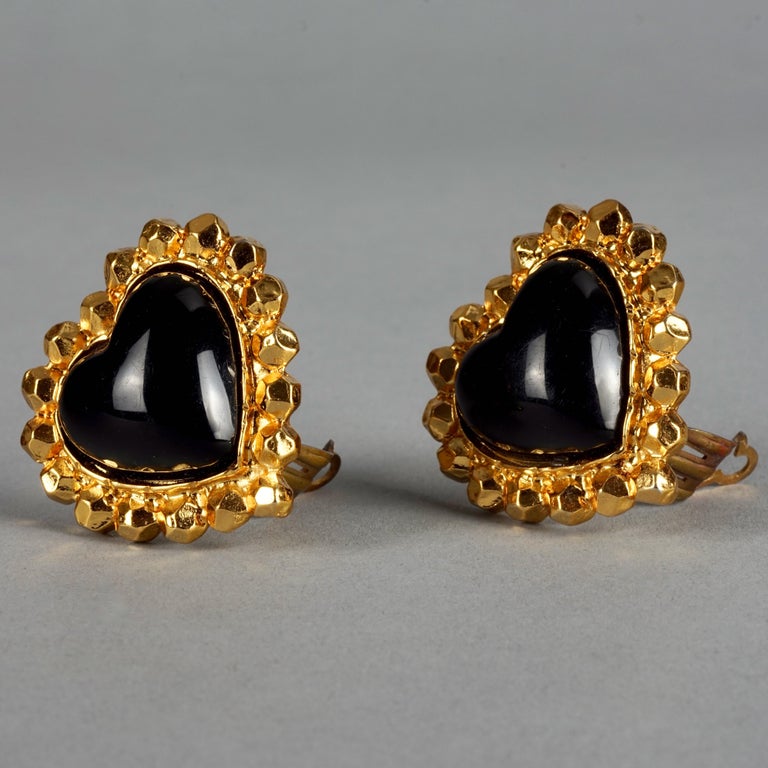 Vintage EDOUARD RAMBAUD Black Heart Earrings For Sale at 1stDibs