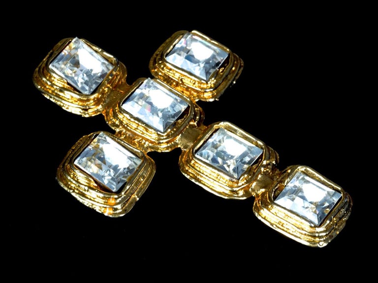 Vintage EDOUARD RAMBAUD Cubist Glass Rhinestone Jewelled Cross Brooch ...