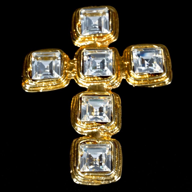 Vintage EDOUARD RAMBAUD Cubist Glass Rhinestone Jewelled Cross Brooch ...