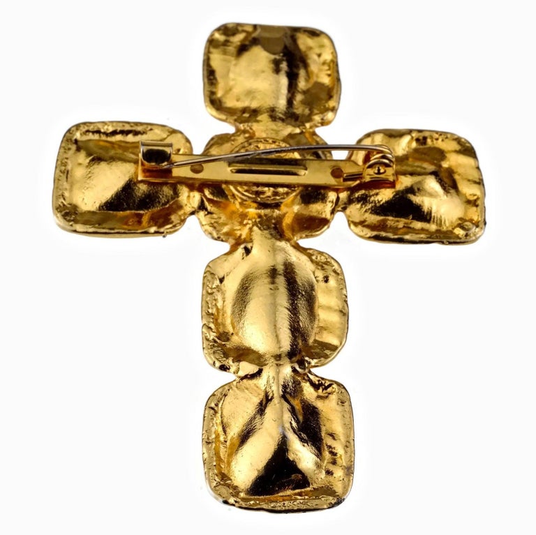 Vintage EDOUARD RAMBAUD Cubist Glass Rhinestone Jewelled Cross Brooch ...