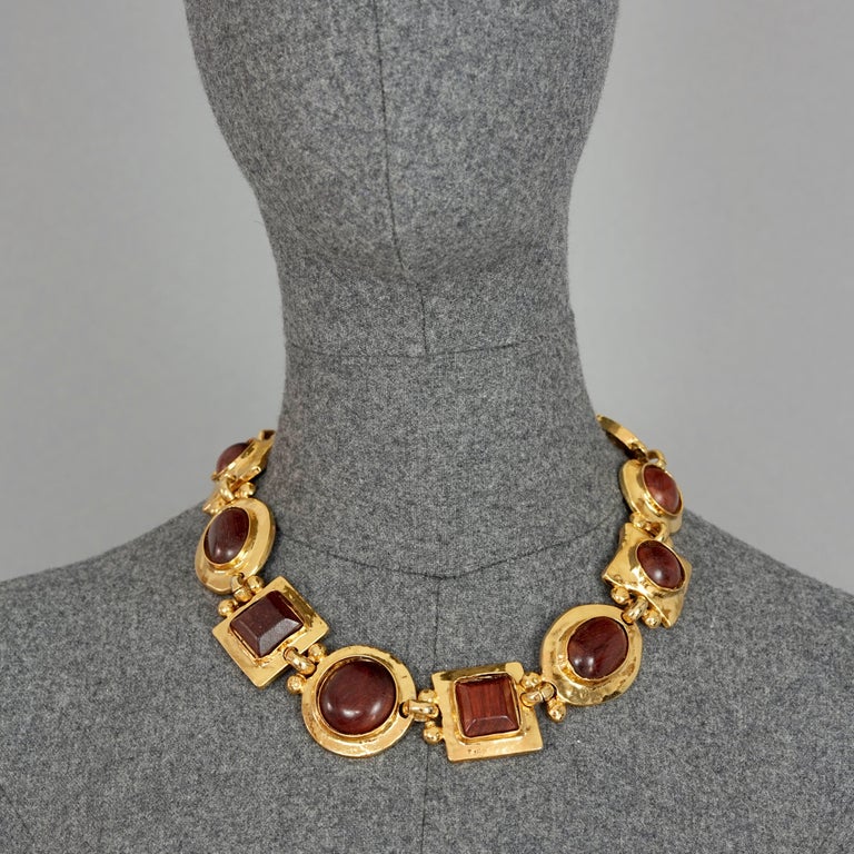 Vintage EDOUARD RAMBAUD Geometric Wood Link Necklace For Sale at 1stDibs