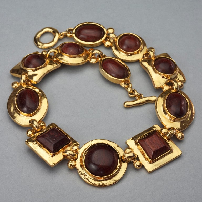 Vintage EDOUARD RAMBAUD Geometric Wood Link Necklace For Sale at 1stDibs