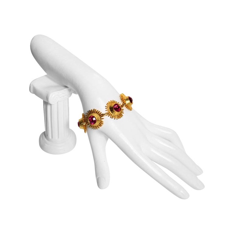 Vintage Edouard Rambaud Gold and Pink Crystal Bracelet Circa 1980s For ...
