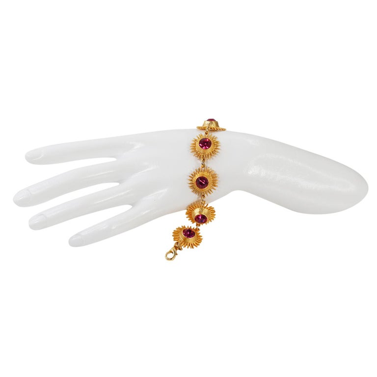Vintage Edouard Rambaud Gold and Pink Crystal Bracelet Circa 1980s For ...