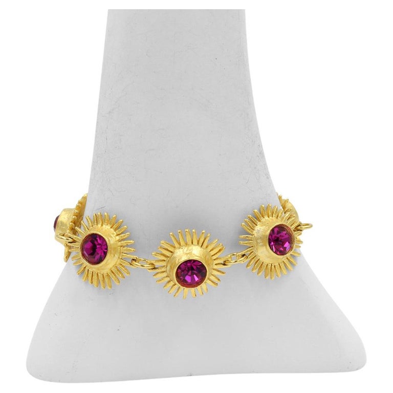 Vintage Edouard Rambaud Gold and Pink Crystal Bracelet Circa 1980s For ...