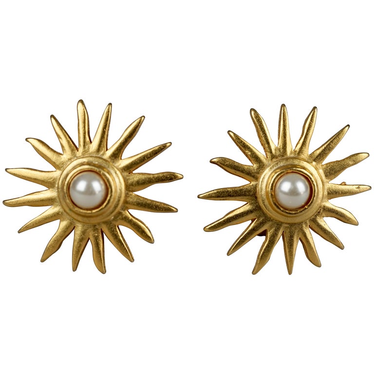 Vintage EDOUARD RAMBAUD Sunburst Pearl Earrings For Sale at 1stDibs