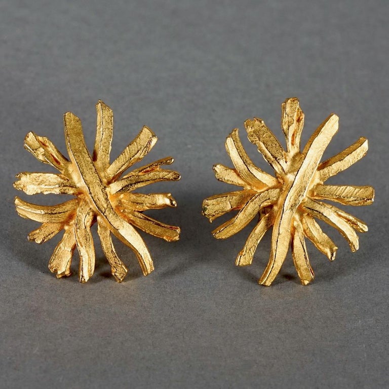 Vintage EDOUARD RAMBAUD Sunburst Textured Earrings For Sale at 1stDibs