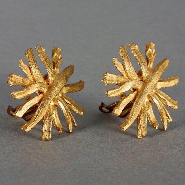 Vintage EDOUARD RAMBAUD Sunburst Textured Earrings For Sale at 1stDibs