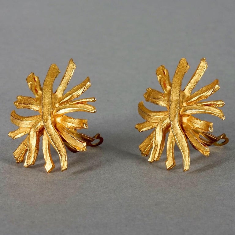 Vintage EDOUARD RAMBAUD Sunburst Textured Earrings For Sale at 1stDibs