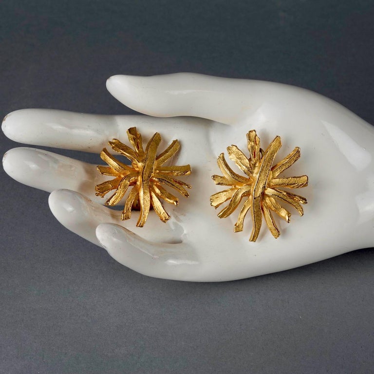 Vintage EDOUARD RAMBAUD Sunburst Textured Earrings For Sale at 1stDibs