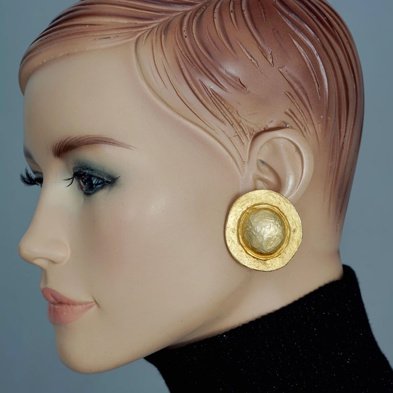 Vintage EDOUARD RAMBAUD Textured Disc Earrings For Sale at 1stDibs