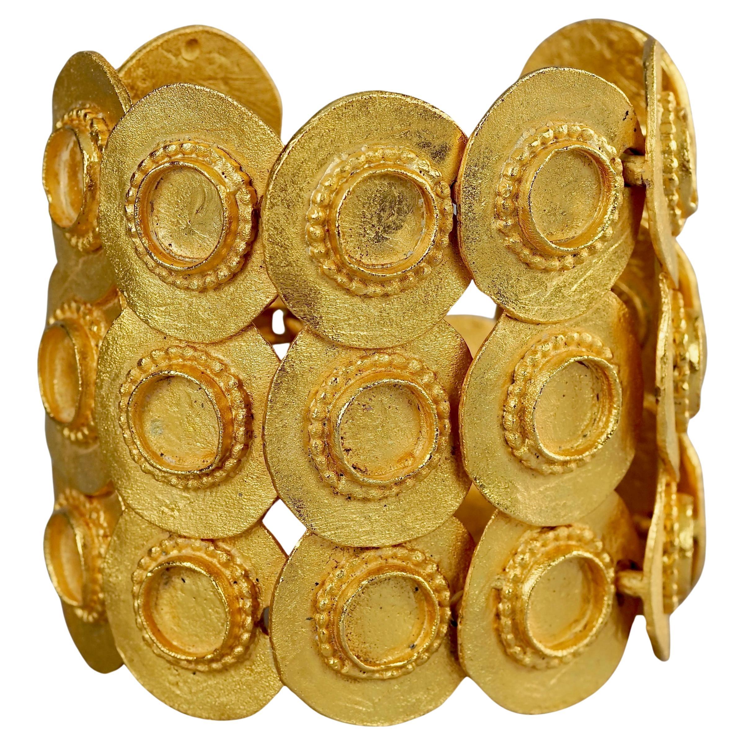 Vintage EDOUARD RAMBAUD Textured Medallion Link Wide Cuff Bracelet For ...