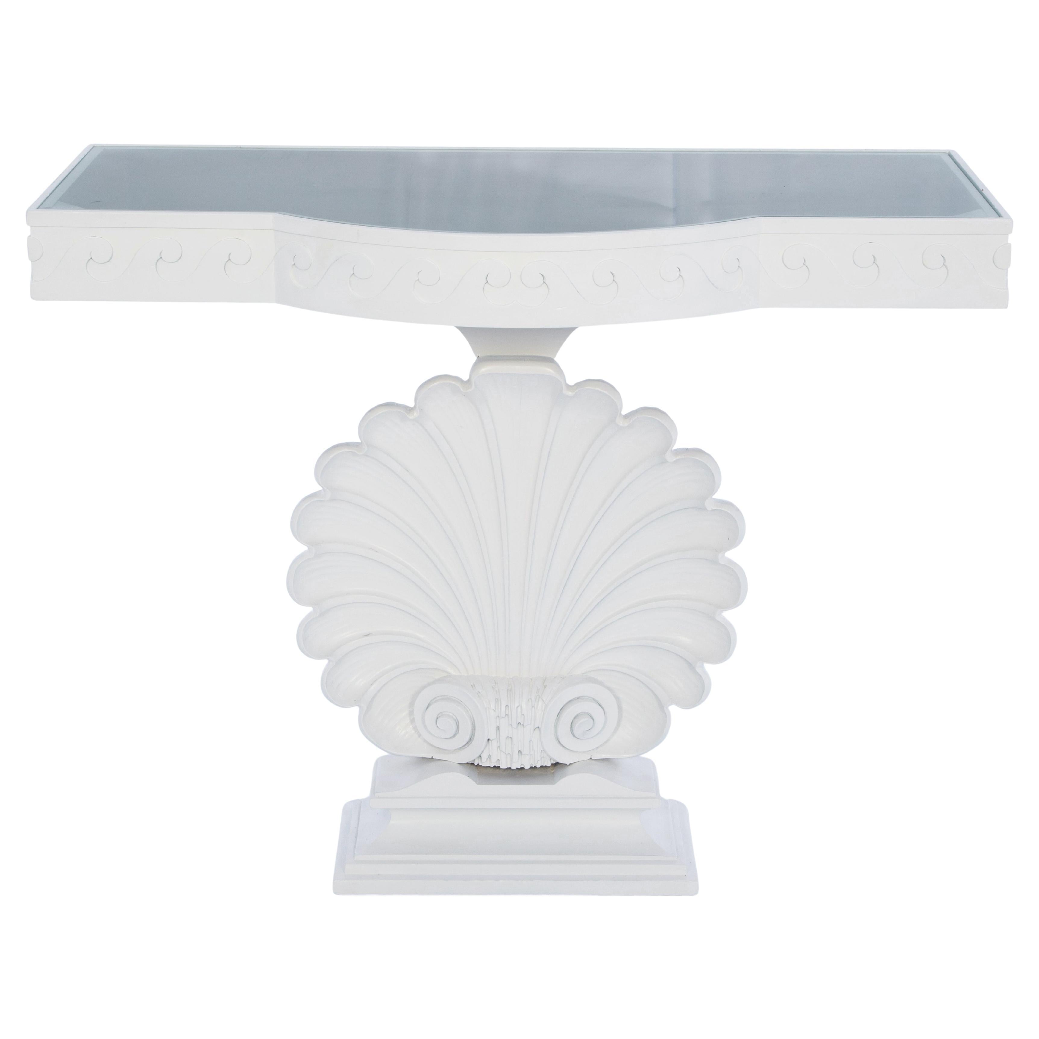 Vintage Edward Wormley Carved Wood Scallop Shell Console For Sale at ...