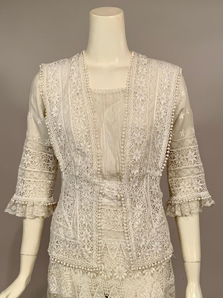 Vintage Edwardian Embroidered Linen and Lace White Dress For Sale at ...