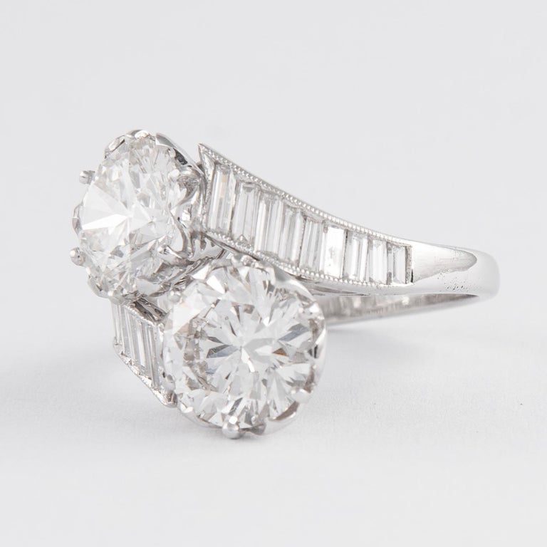 Vintage EGL Certified 4ct Round Diamond Bypass Platinum Ring For Sale ...