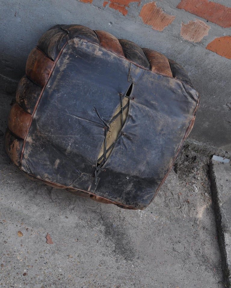 Vintage Egyptian Patterned Leather Puff 'Seat' For Sale at 1stDibs