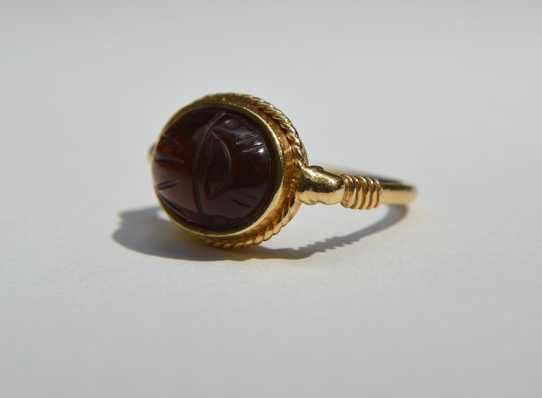 Vintage Egyptian Revival Baltic Amber 14 Karat Gold Scarab Beetle Ring ...