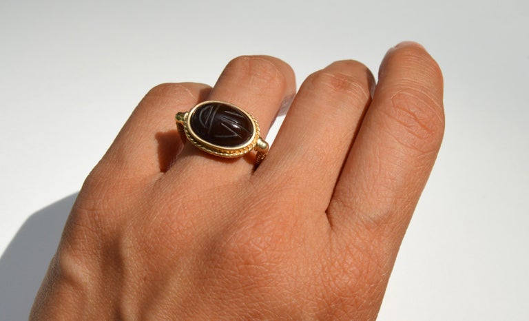 Vintage Egyptian Revival Baltic Amber 14 Karat Gold Scarab Beetle Ring ...