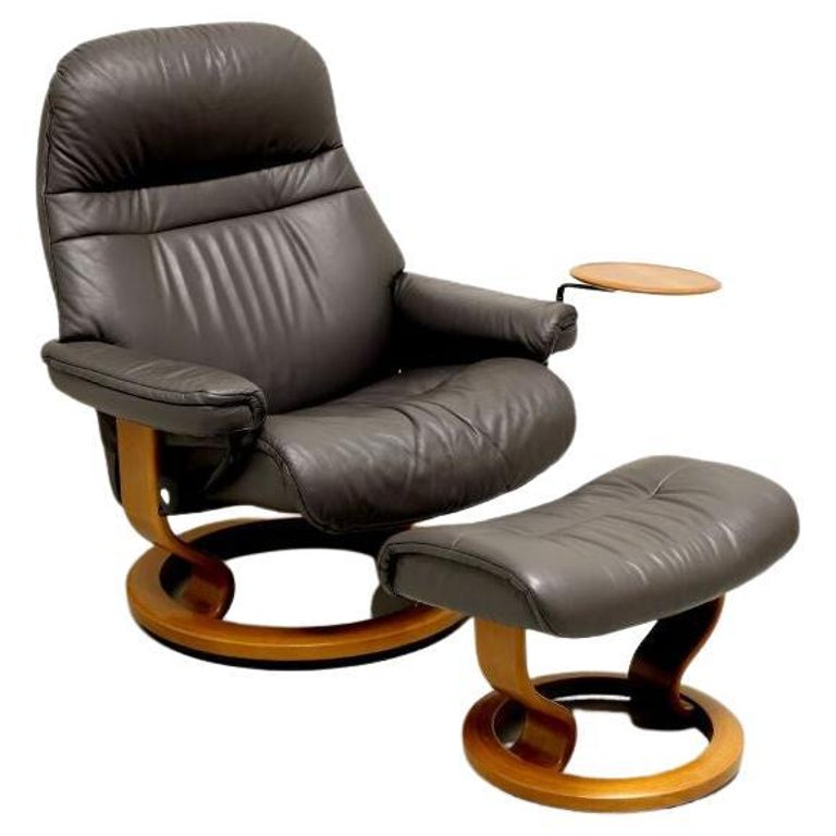 EKORNES Stressless "Sunrise" Leather Reclining Swivel Chair and Ottoman ...