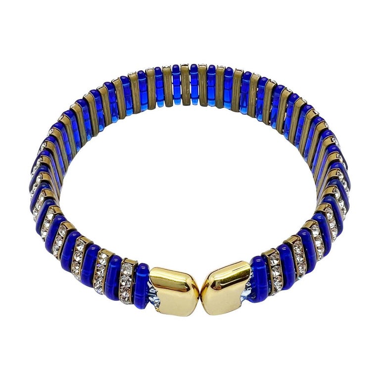 Vintage Electric Blue Poured Glass and Paste Choker 1940s For Sale at ...