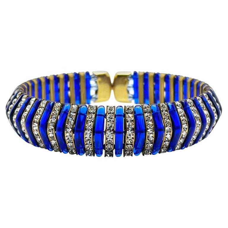 Vintage Electric Blue Poured Glass and Paste Choker 1940s For Sale at ...