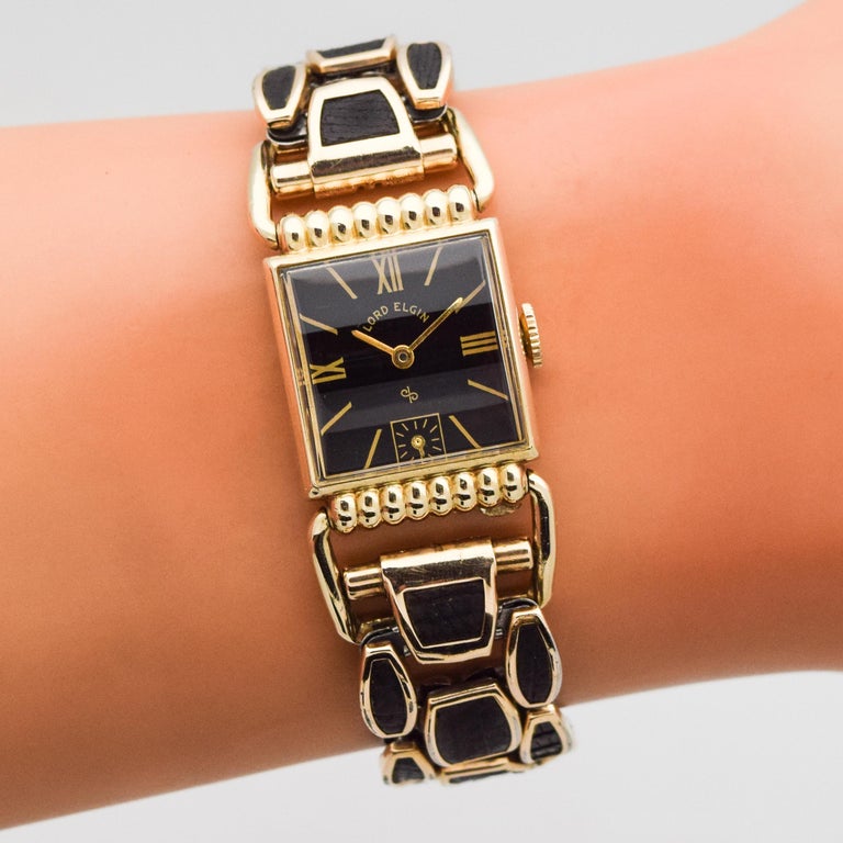 Vintage Elgin Drivers Watch with a Yellow Gold Plated and Lizard ...