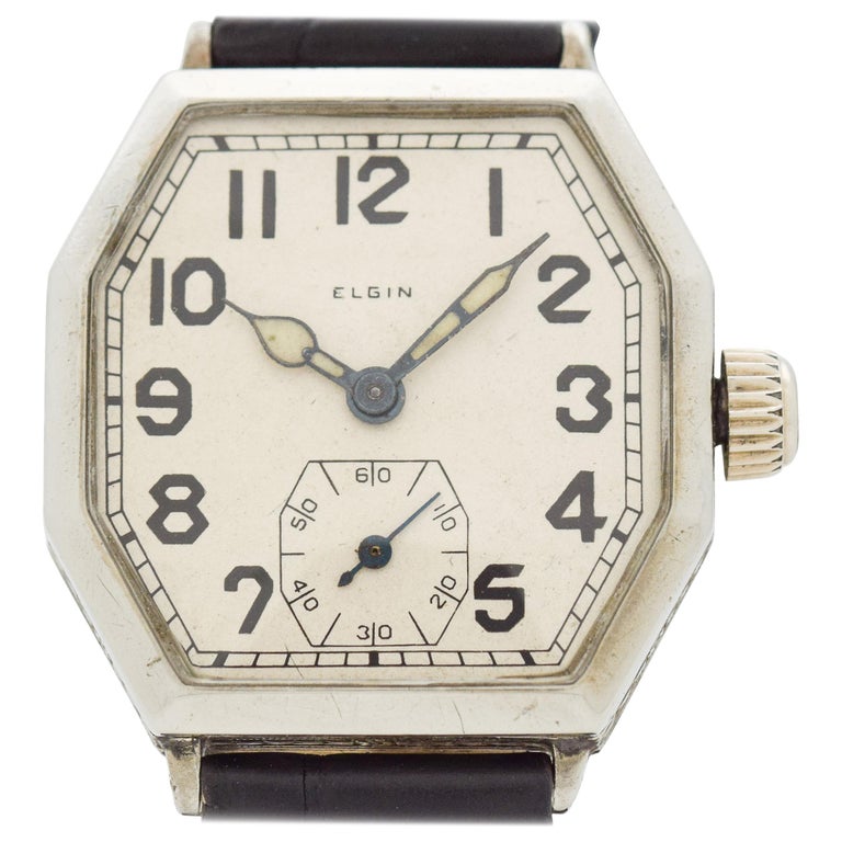 Vintage Elgin Octagonal-Shaped Nickle Watch, 1928 at 1stDibs