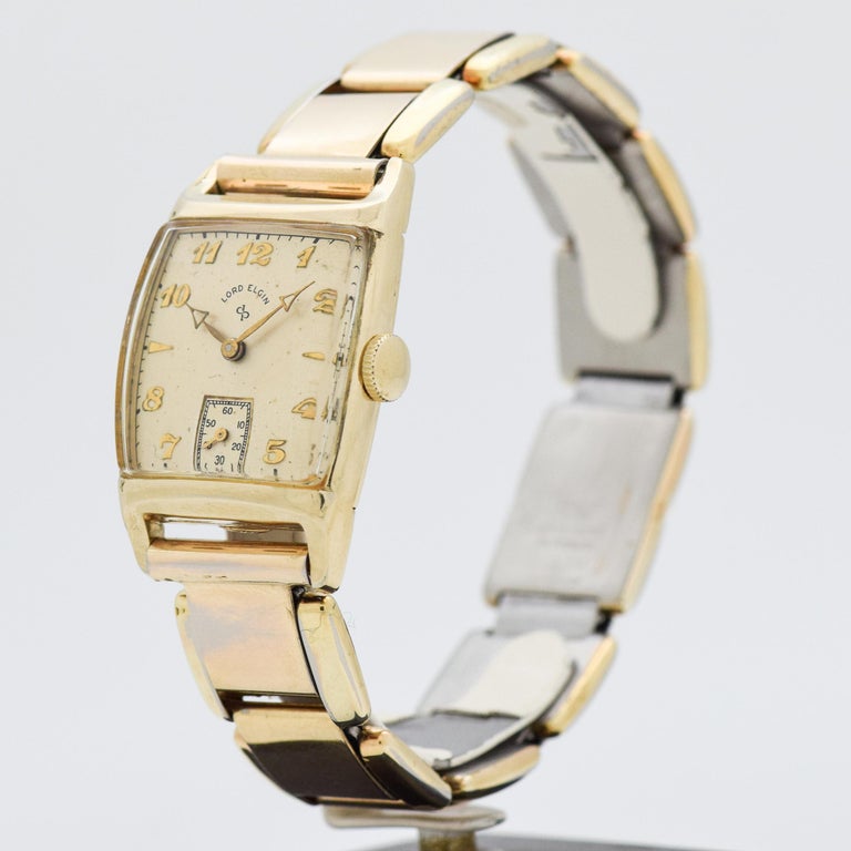 Vintage Elgin Rectangular-shaped 14 Karat Yellow Gold Filled Watch ...