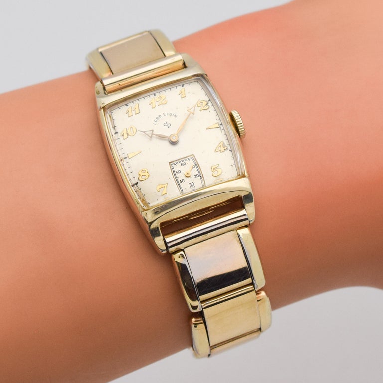 Vintage Elgin Rectangular-shaped 14 Karat Yellow Gold Filled Watch ...