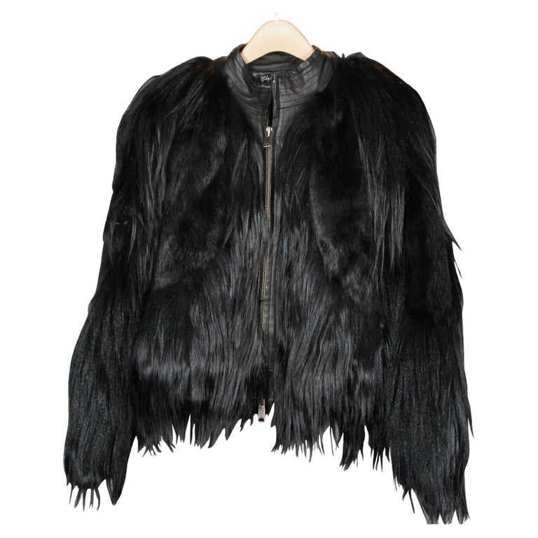 Vintage Elizabeth and James Black Goat Rabbit Fur Lamb Leather Jacket ...