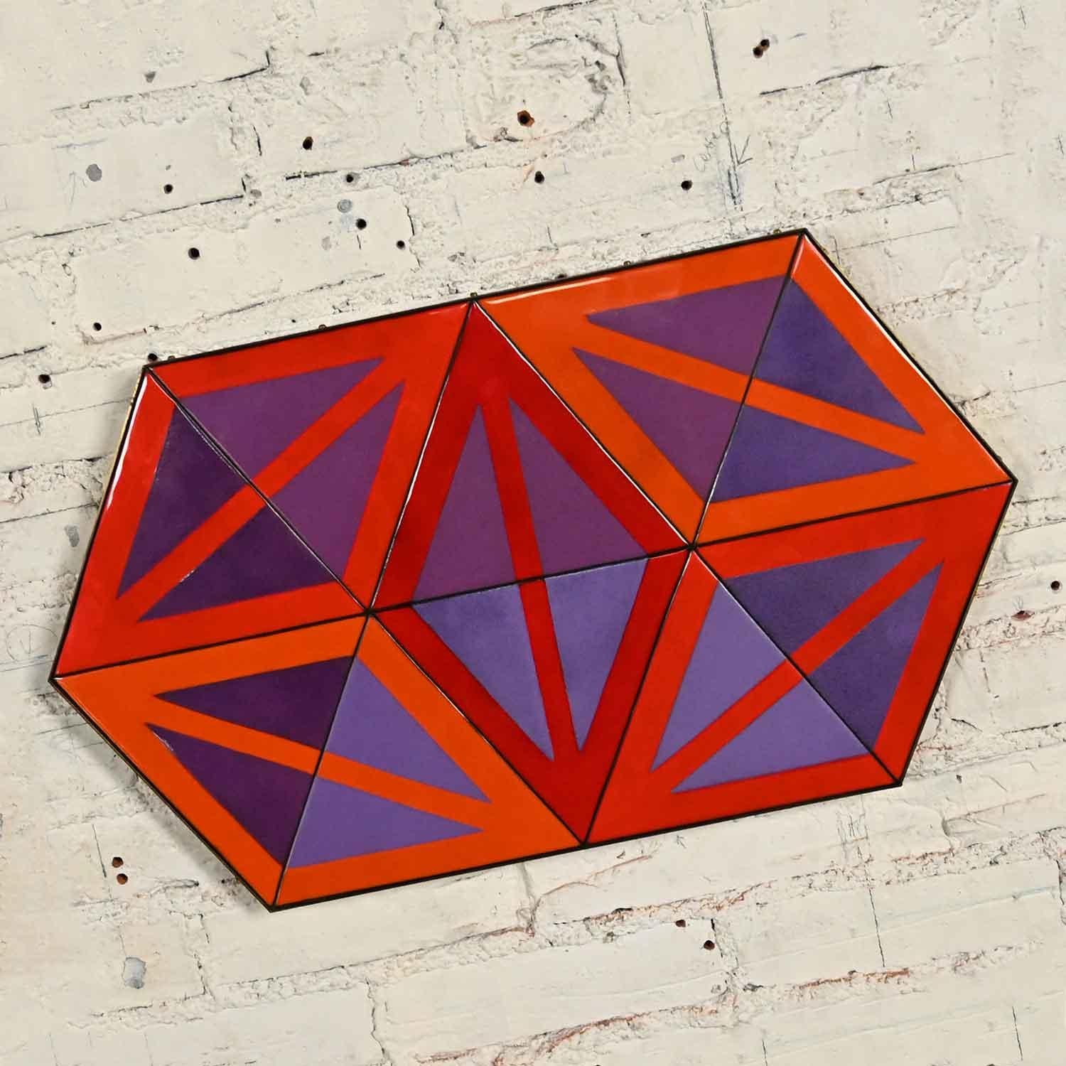 Vintage Ellamarie Woolley MCM Enamel on Copper Geometric Wall Sculpture ...