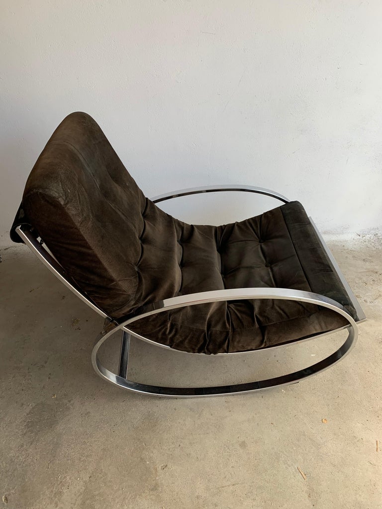 20th Century Brown Chrome-Plated Rocking Chair by Renato Zevi for Selig ...