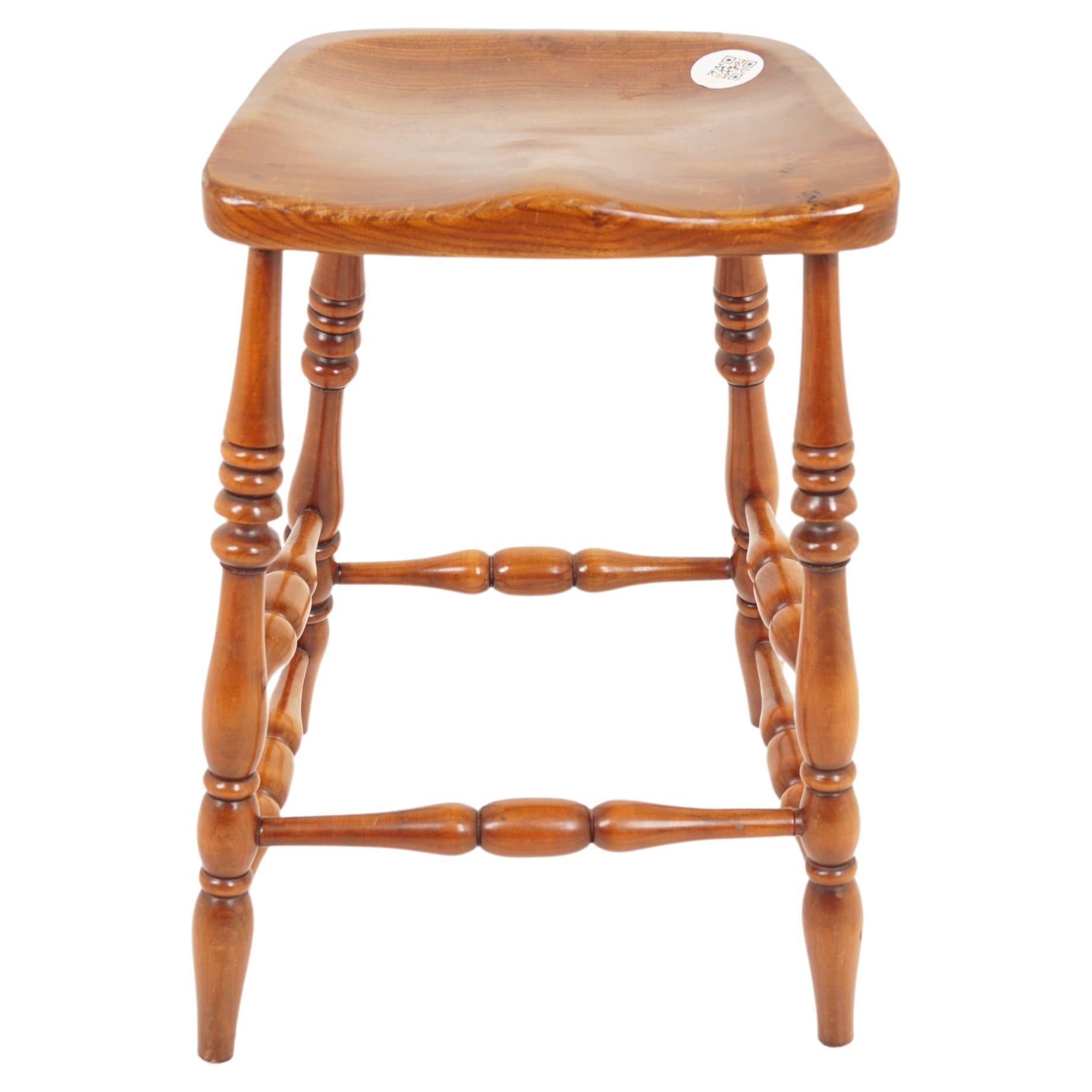 Vintage Georgian Style Elm Stool, Scotland 1930, H065 For Sale at 1stDibs