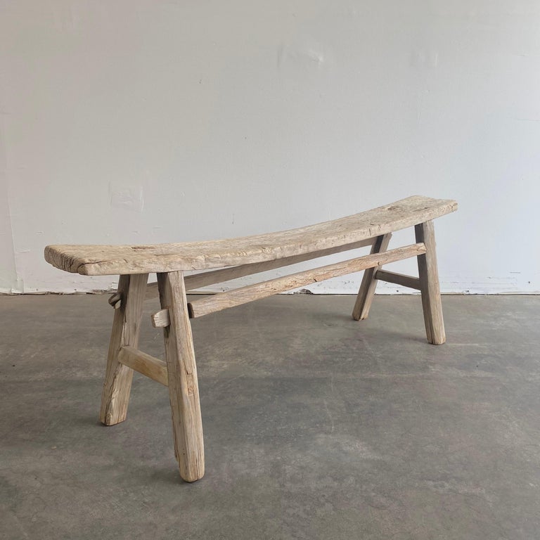 Vintage Elm Wood Bench at 1stDibs